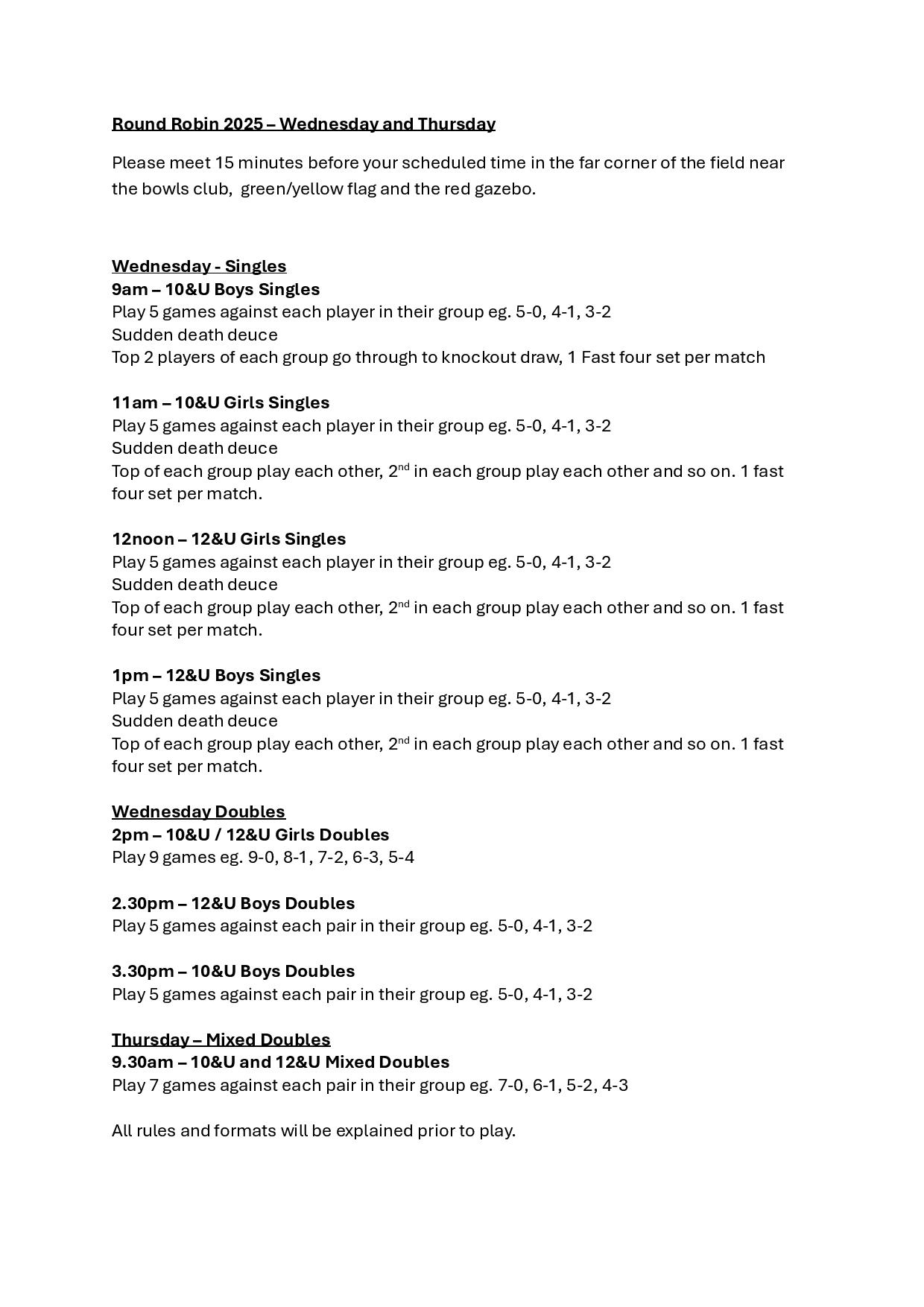 Order of Play – Wednesday – Round Robin – Hunstanton Lawn Tennis Tournament
